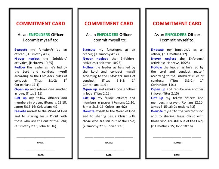 Enfolders' commitment card