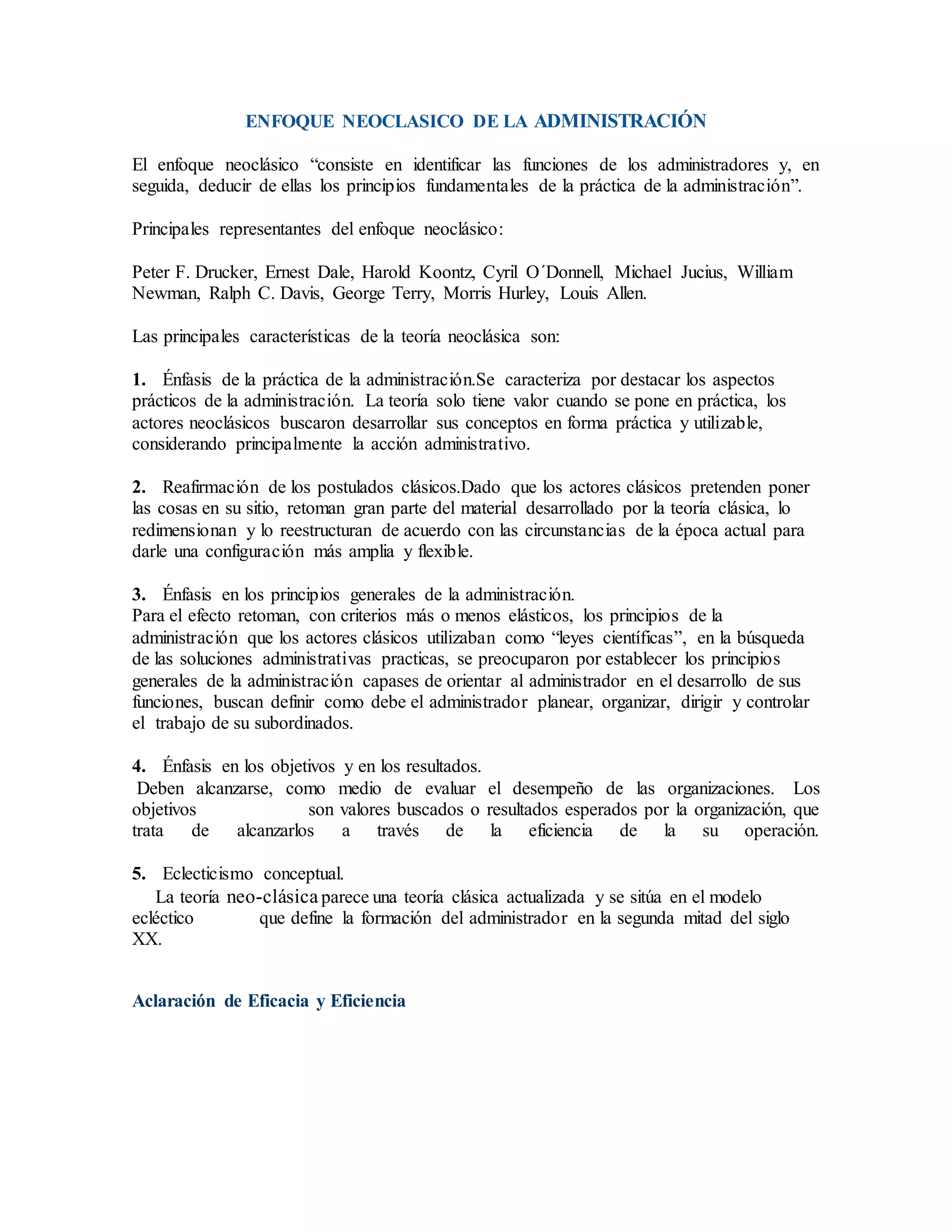 Enfoque neoclasico de la la administracion | DOCX