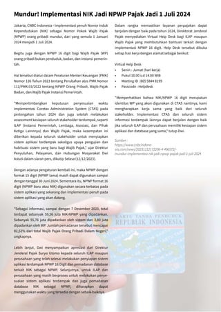 Implementasi NIK Jadi NPWP . Siap-siap UMK Kena Pajak | PDF