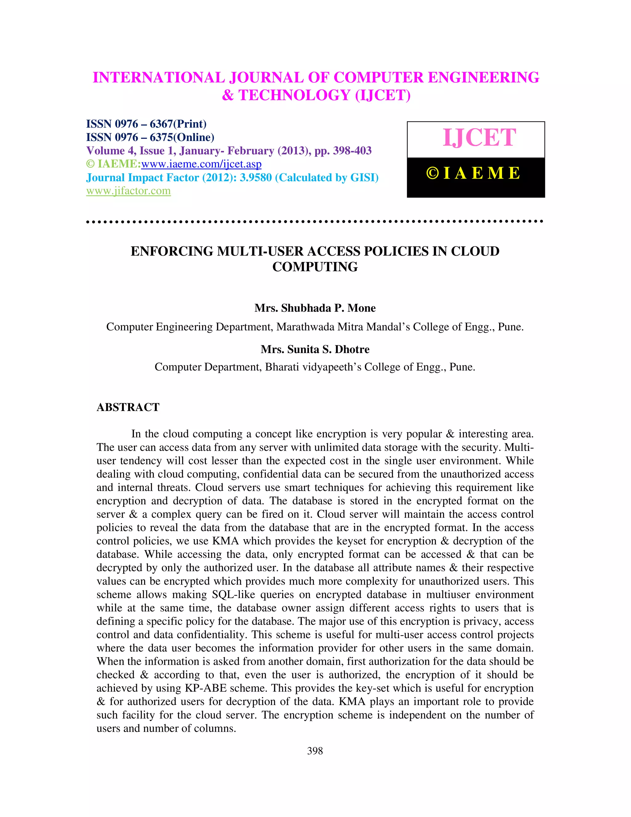 Enforcing multi user access policies in cloud computing | PDF