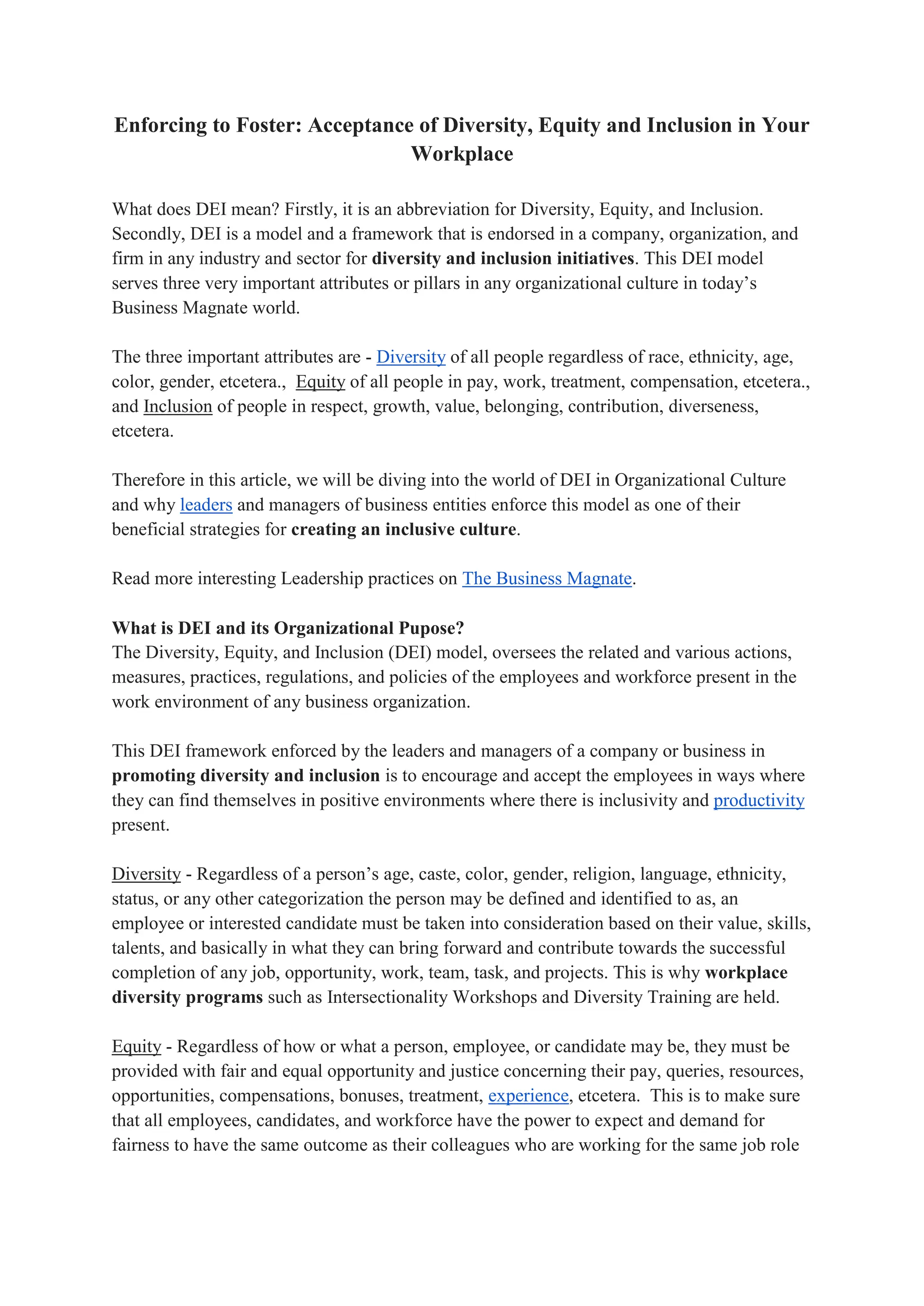 Enforcing to Foster Acceptance of Diversity, Equity and Inclusion in ...