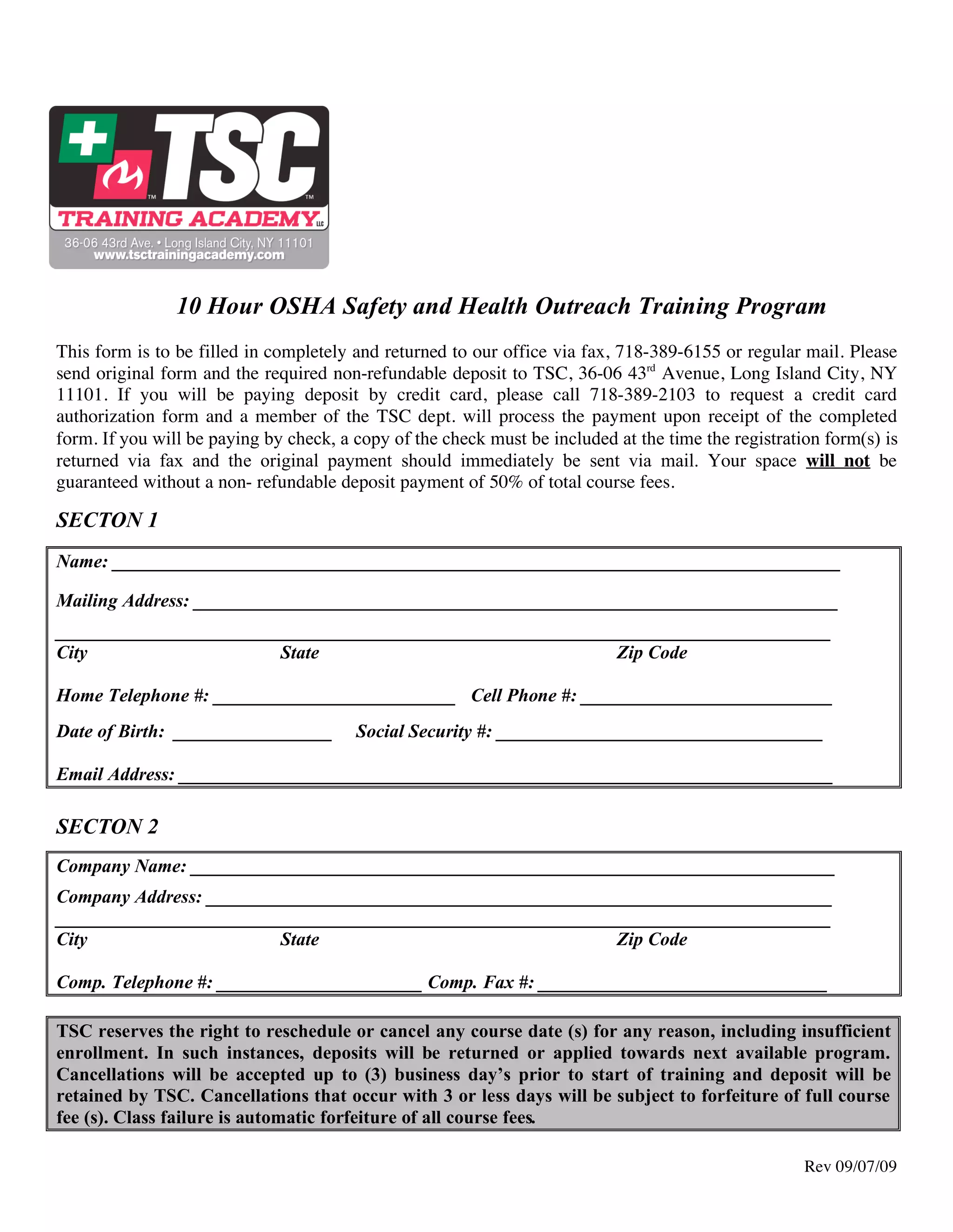 10-Hr OSHA Registration Form | PDF