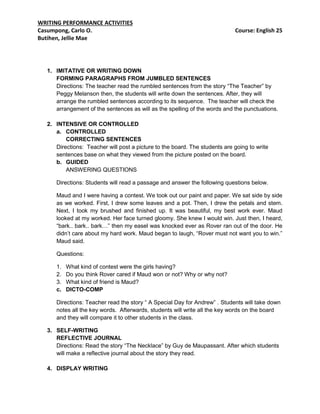 Writing Activities (Based on different writing performance) | PDF