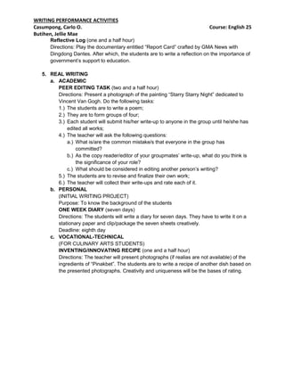 Writing Activities (Based on different writing performance) | PDF