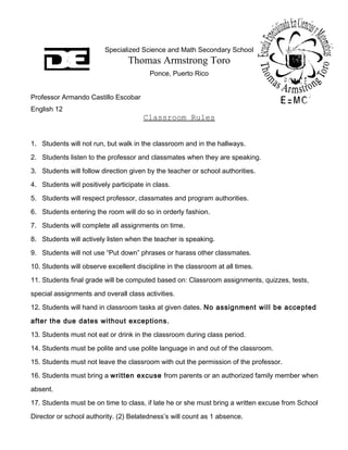 Eng. 12 class rules | PDF