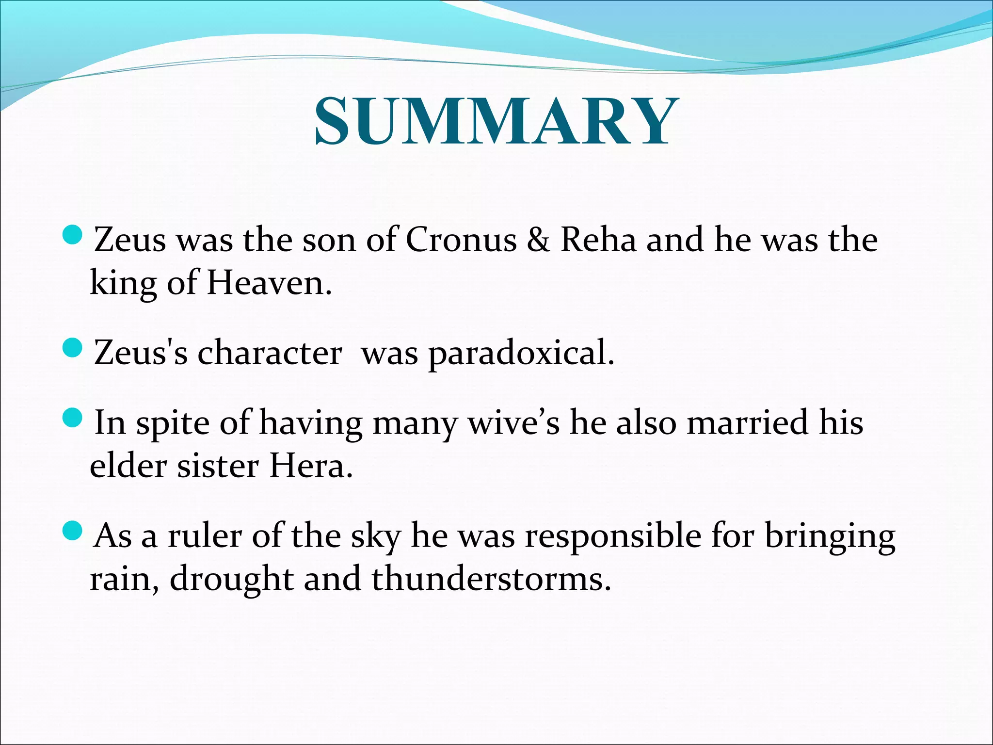 THE GREEK OLYMPIAN GODS SPECIALLY ON THE CHARACTERISTICS OF ZEUS | PPT