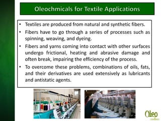 Application of Oleochemicals in Paintings, Plastics, Textile and other ...