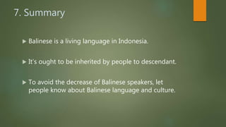 Modern situation of Balinese Language | PPTX