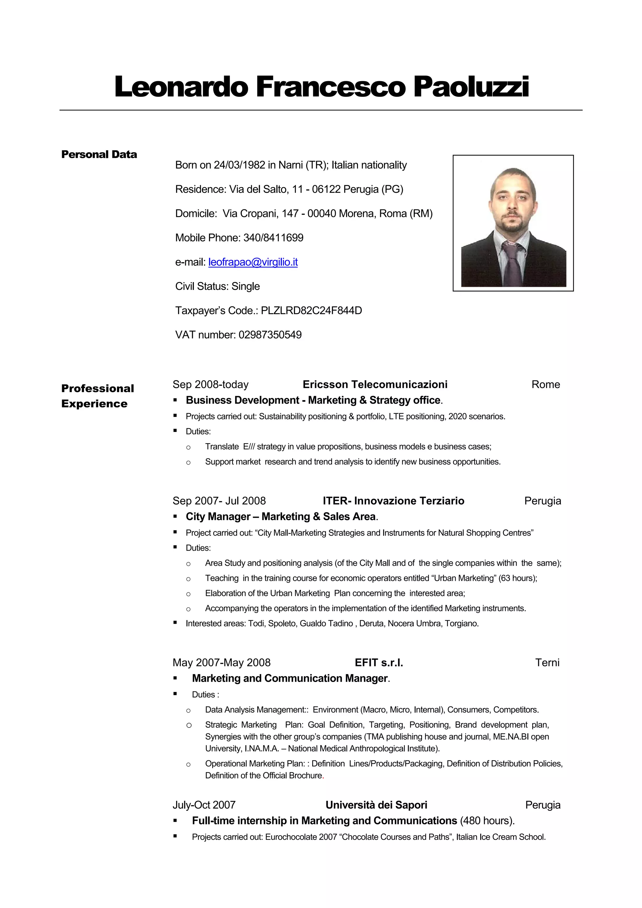 Leonardo Francesco Paoluzzi CV | PDF