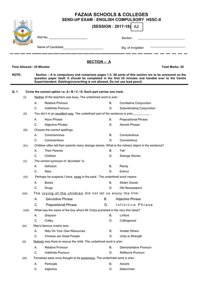 Eng hssc-ii-a2 | PDF