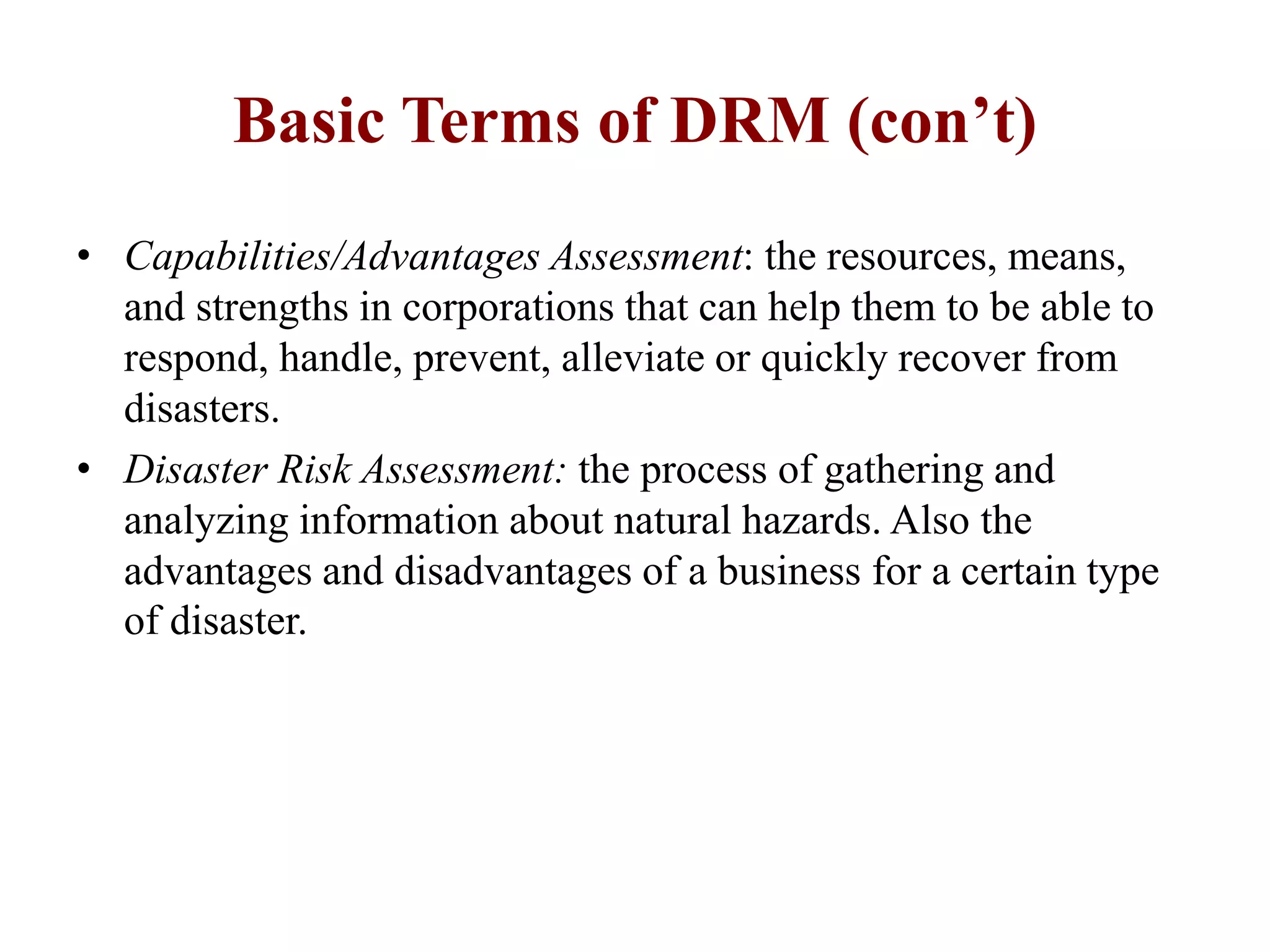 OVERVIEW OF DISASTER RISK MANAGEMENT (DRM) | PPT