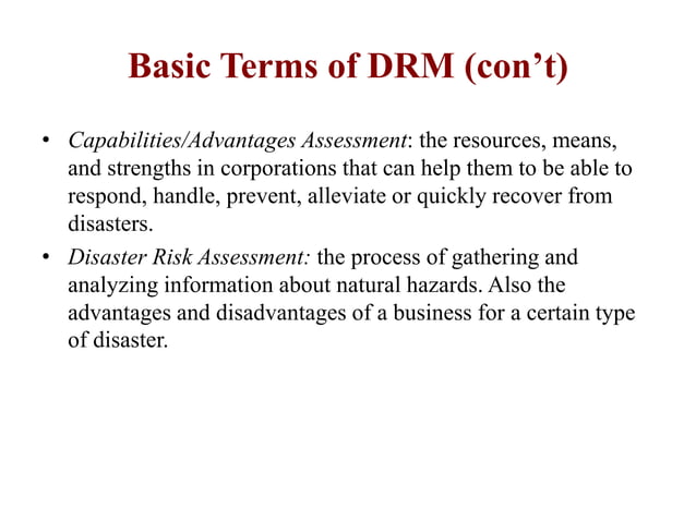 OVERVIEW OF DISASTER RISK MANAGEMENT (DRM) | PPT | Weather | Science