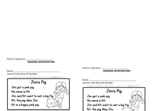 English Reading Intervention for Grade 1 | DOCX