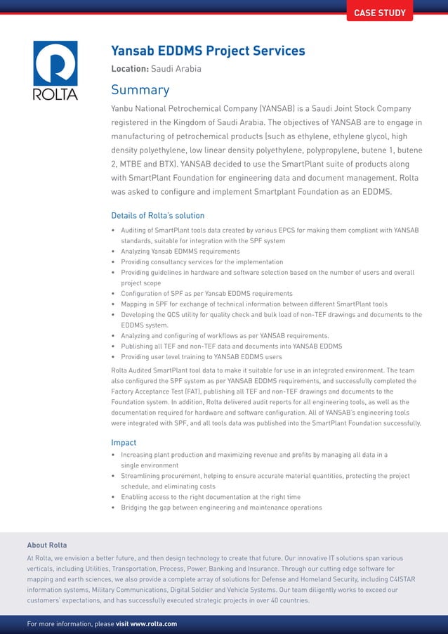 Rolta SmartPlant for YANSAB Project Services | PDF | Business ...