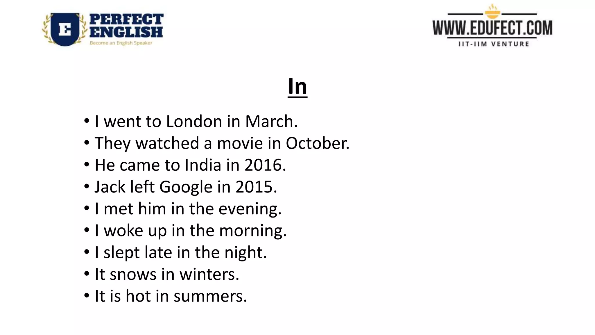 Prepositions in English Grammar - Time (at , on, in) and Place (At, on ...