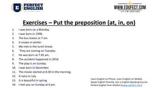 Prepositions in English Grammar - Time (at , on, in) and Place (At, on ...
