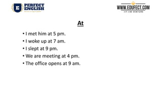 Prepositions in English Grammar - Time (at , on, in) and Place (At, on ...
