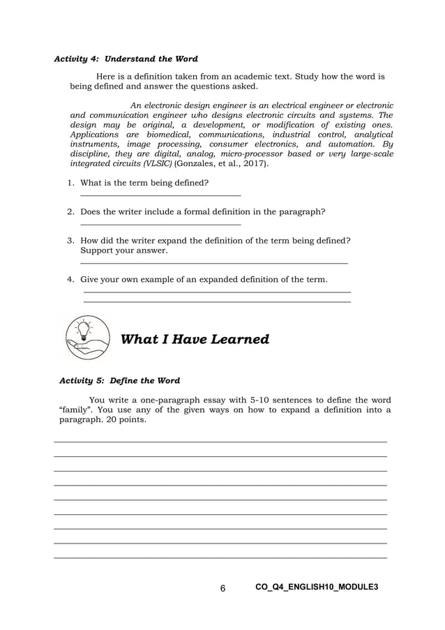 Giving Expanded definitions of Wordsssss | PDF