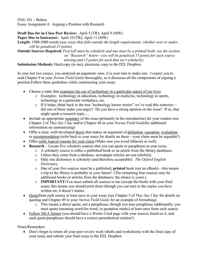Eng 101 - Arguing a Position with Research | PDF