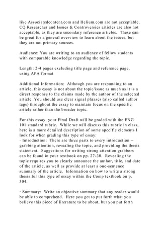 ENG 101 – Composition I — Rubric for Writing Assessment – Essay .docx