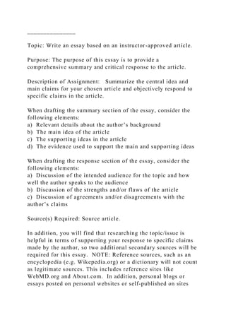 ENG 101 – Composition I — Rubric for Writing Assessment – Essay .docx