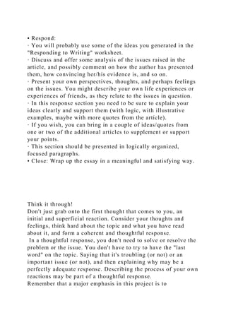 Eng 101 e3 The Summary + Response” ESSAY Writing based on read.docx