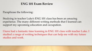 Eng 101 exam review nathalia bb | PPTX