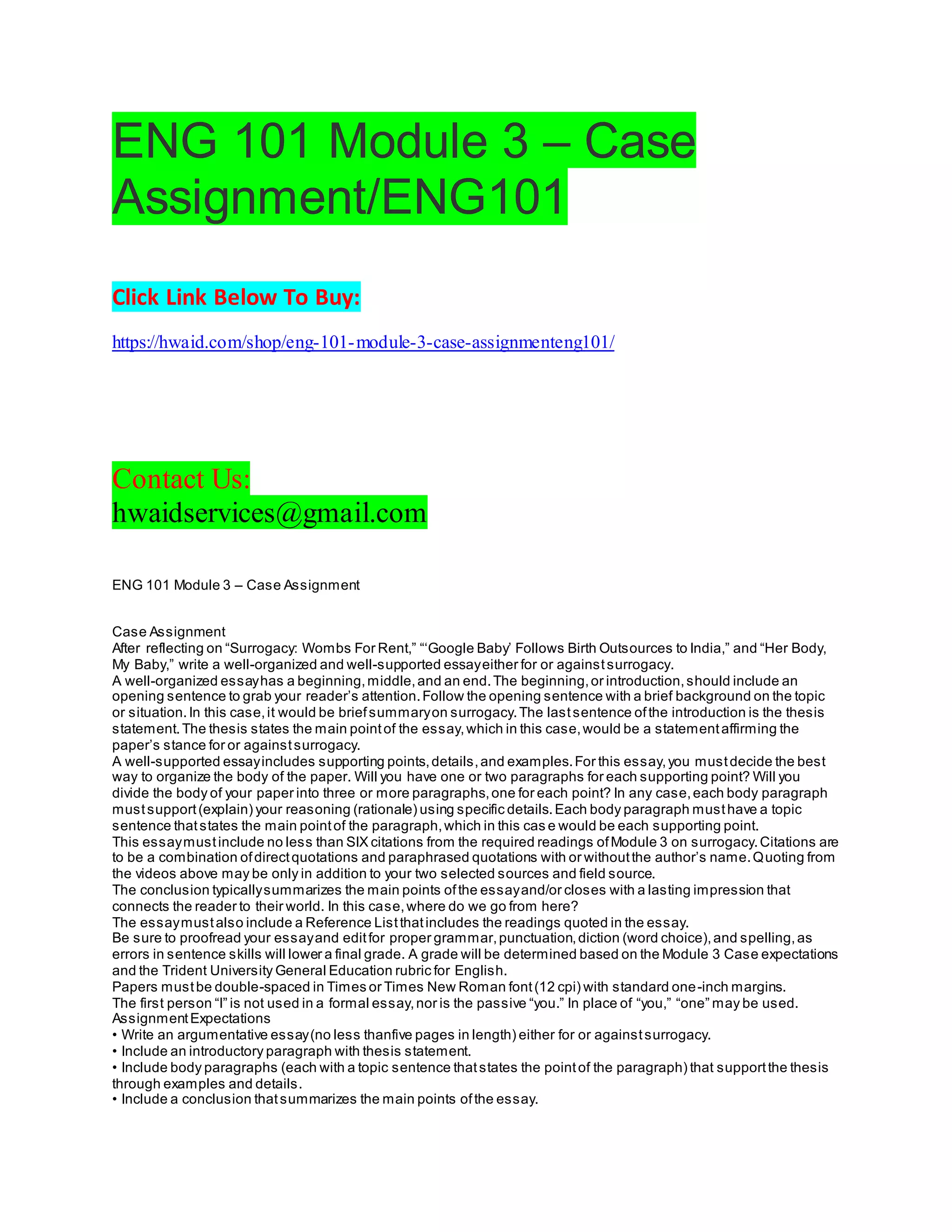 Eng 101 module 3 – case assignment eng101 | PDF