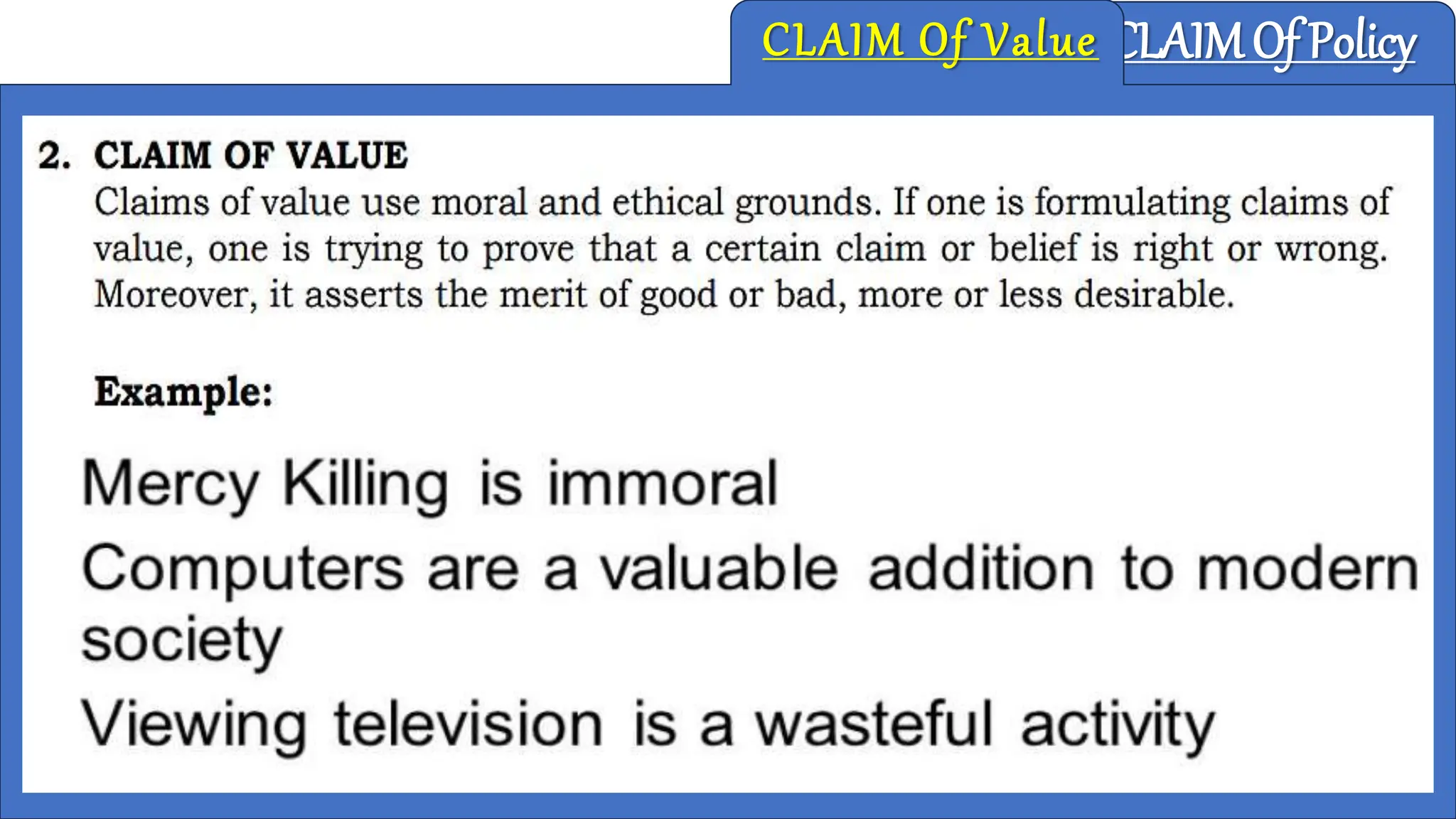 English 10 Claims and Its types (Policy, Fact and Value) | PPTX