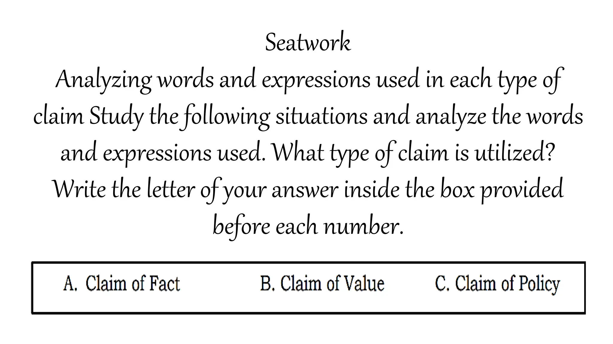 English 10 Claims and Its types (Policy, Fact and Value) | PPTX