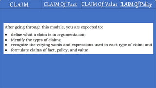 English 10 Claims and Its types (Policy, Fact and Value) | PPTX