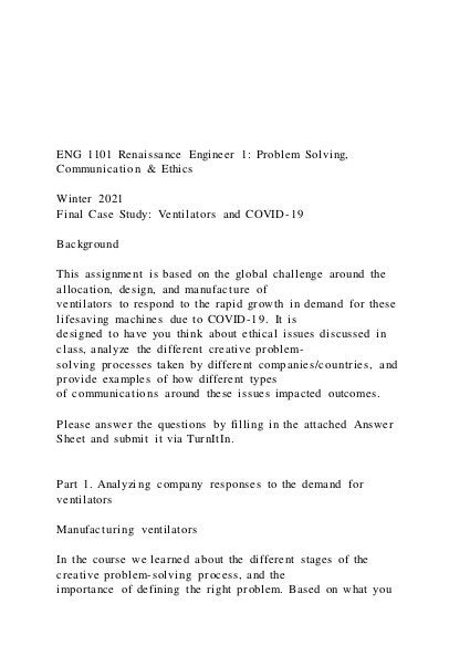 ENG 1101 Renaissance Engineer 1 Problem Solving, Commun | PDF