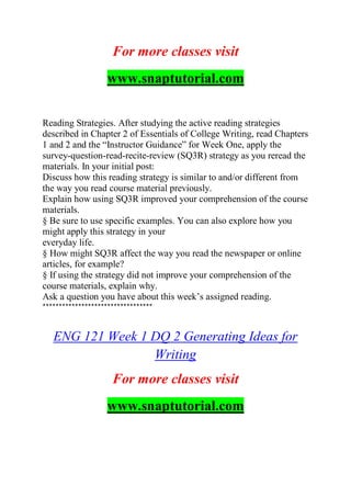 Eng 121 Believe Possibilities / snaptutorial.com | Educational Assessment | Education