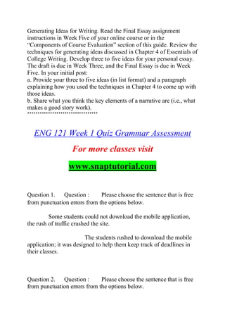 Eng 121 Believe Possibilities / snaptutorial.com | Educational Assessment | Education