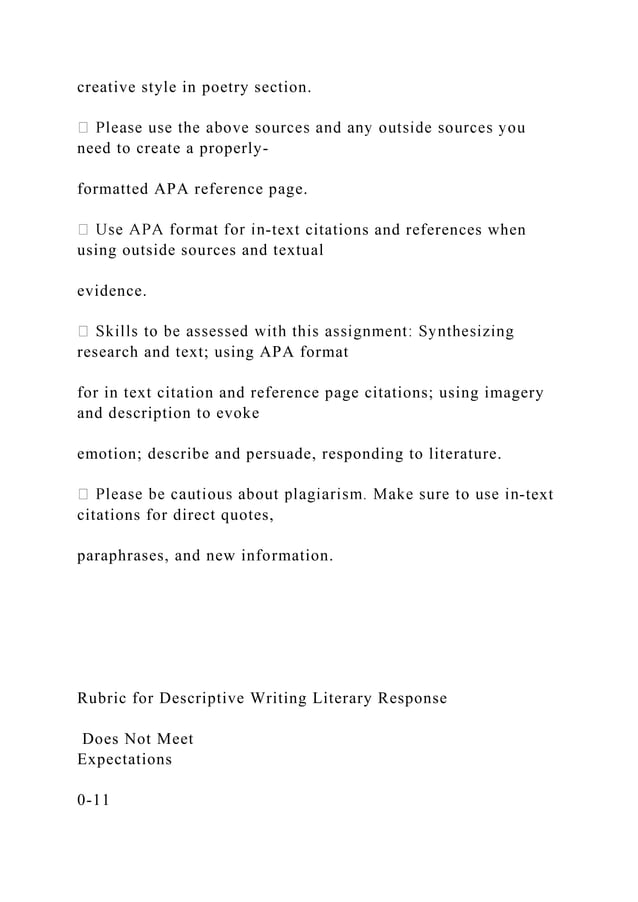 ENG 130 Literature and Comp Descriptive Imagery Response .docx | Poetry ...
