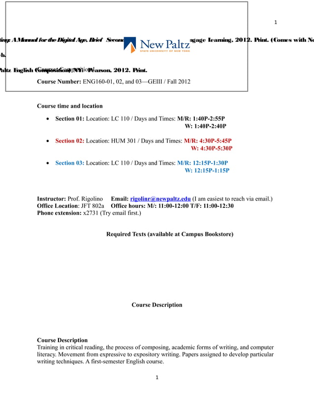 Revised ENG160 Sections | RTF | Homework and Study | Education