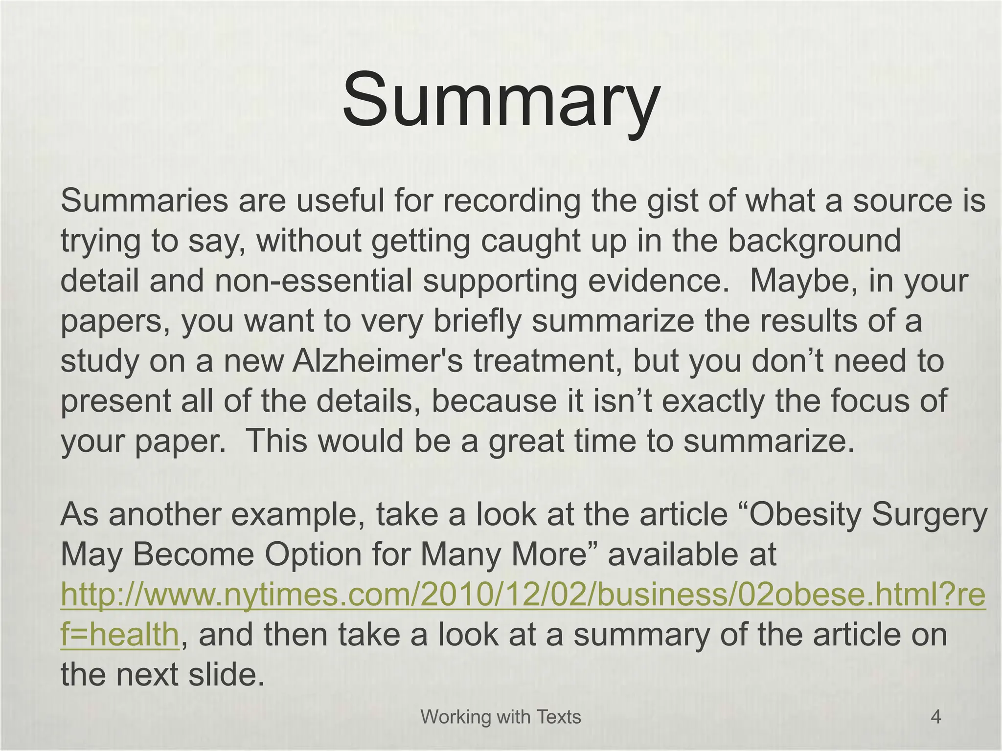 ENG200 Lesson - Working with Sources - Summary, Paraphrase, Quotation.ppt