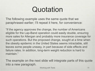 ENG200 Lesson - Working with Sources - Summary, Paraphrase, Quotation.ppt