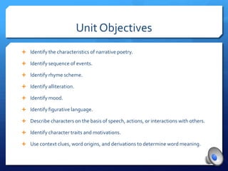 ENG202A - Unit 1 Narrative Poetry | PPTX