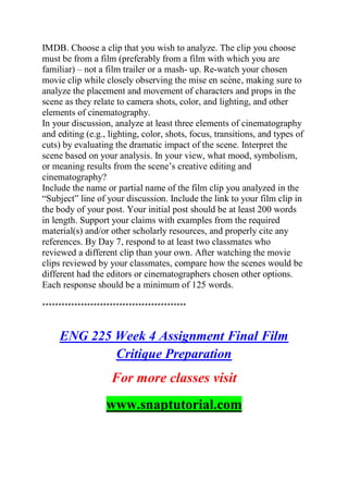 Eng 225 Believe Possibilities / snaptutorial.com