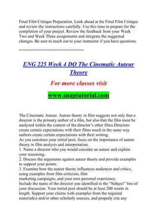 Eng 225 Believe Possibilities / snaptutorial.com