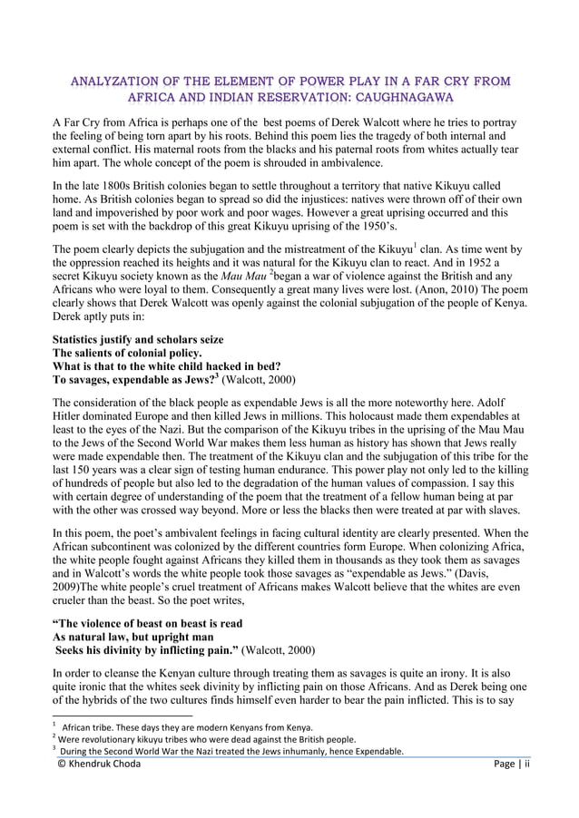 Analyzation of the Element of Power Play in the Poem, A Far Cry From ...