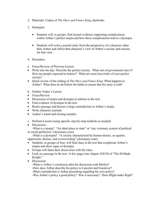 Lesson Plan: Deconstructing Utopia and The Once and Future King | PDF