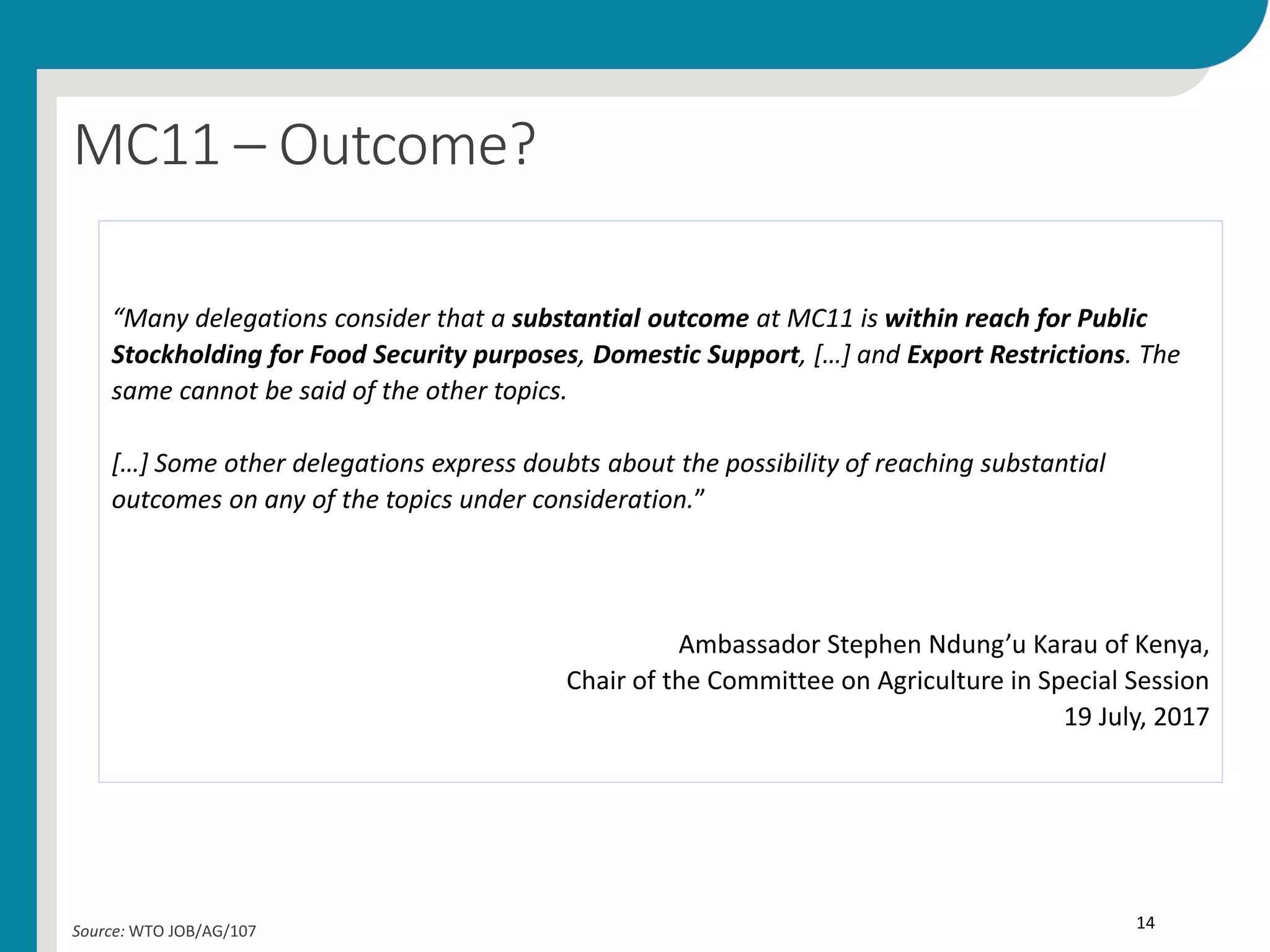 State of Play of WTO negotiations – MC11 | PDF