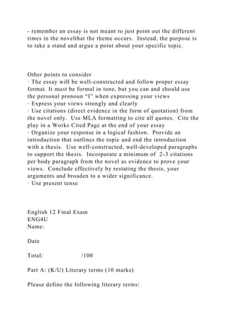 ENG4U – SHORT STORY TESTSelect any FOUR questions from the lis.docx