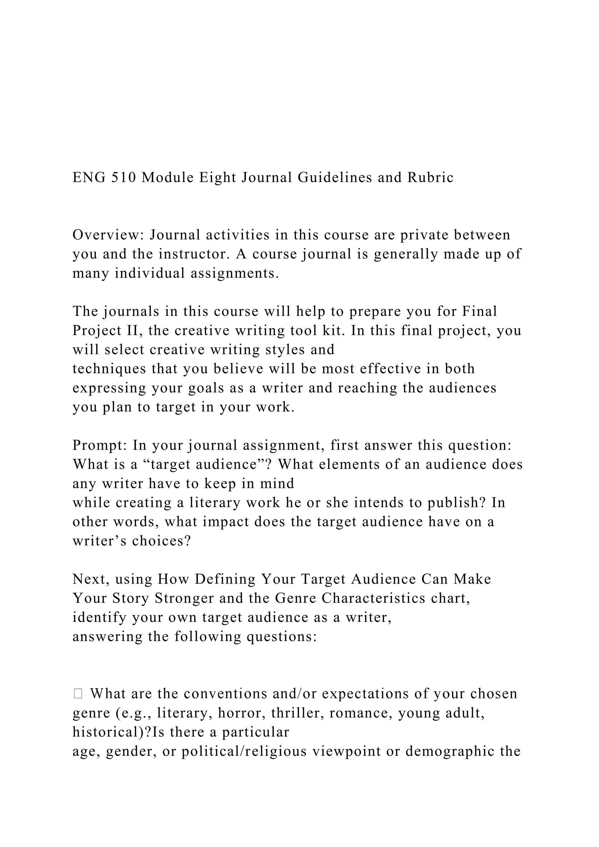 ENG 510 Module Eight Journal Guidelines and Rubric O.docx