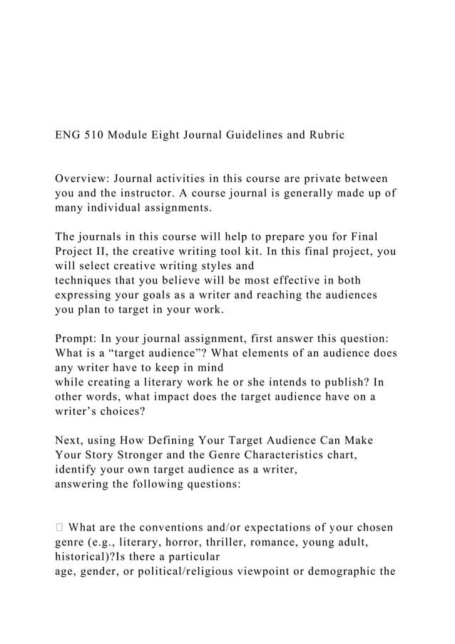 ENG 510 Module Eight Journal Guidelines and Rubric O.docx
