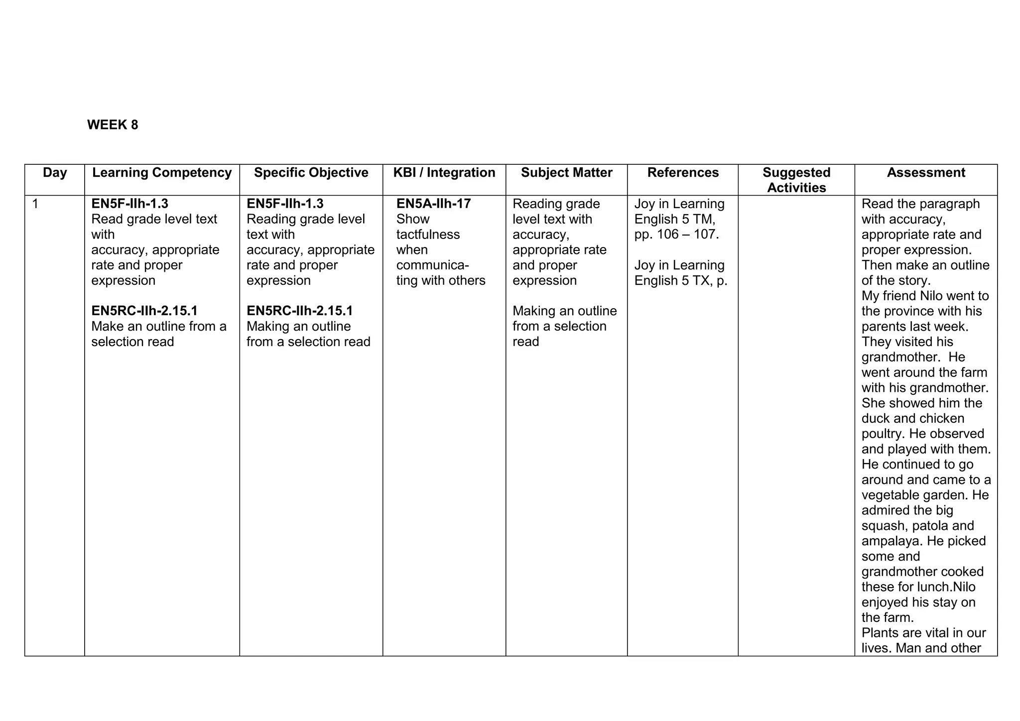 Eng5 Q2 Budget of Lessons in Grade 5 second quarter | DOCX