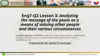 Eng7-Q2-Lesson 3-Analyzing the message of the poem as a means of ...