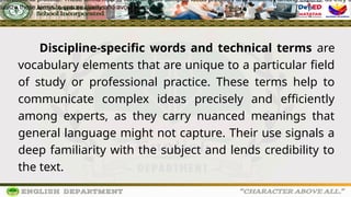 Eng7-Q4-Lesson 1 Part 1 Understanding Discipline-Specific Words, Voice ...